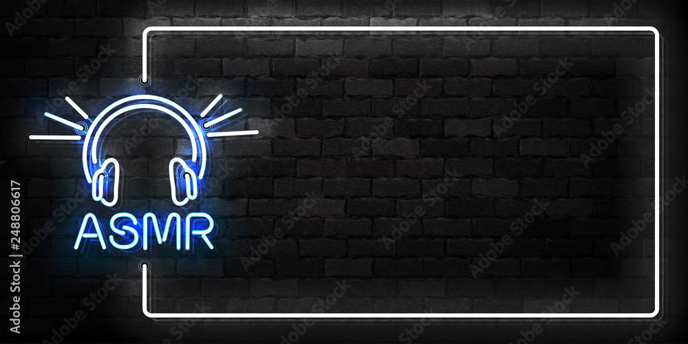 Vector realistic isolated neon sign of ASMR frame logo for template ...