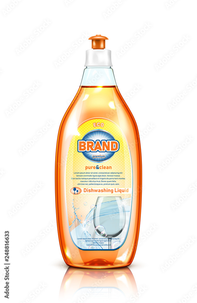 Dishwashing liquid product. Plastic container with label design ...