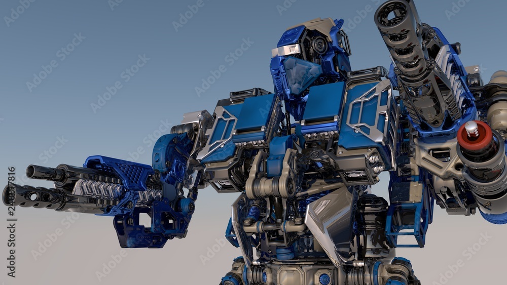 Heavy armed. Sci-fi mech soldier on a Gradient background. Military ...