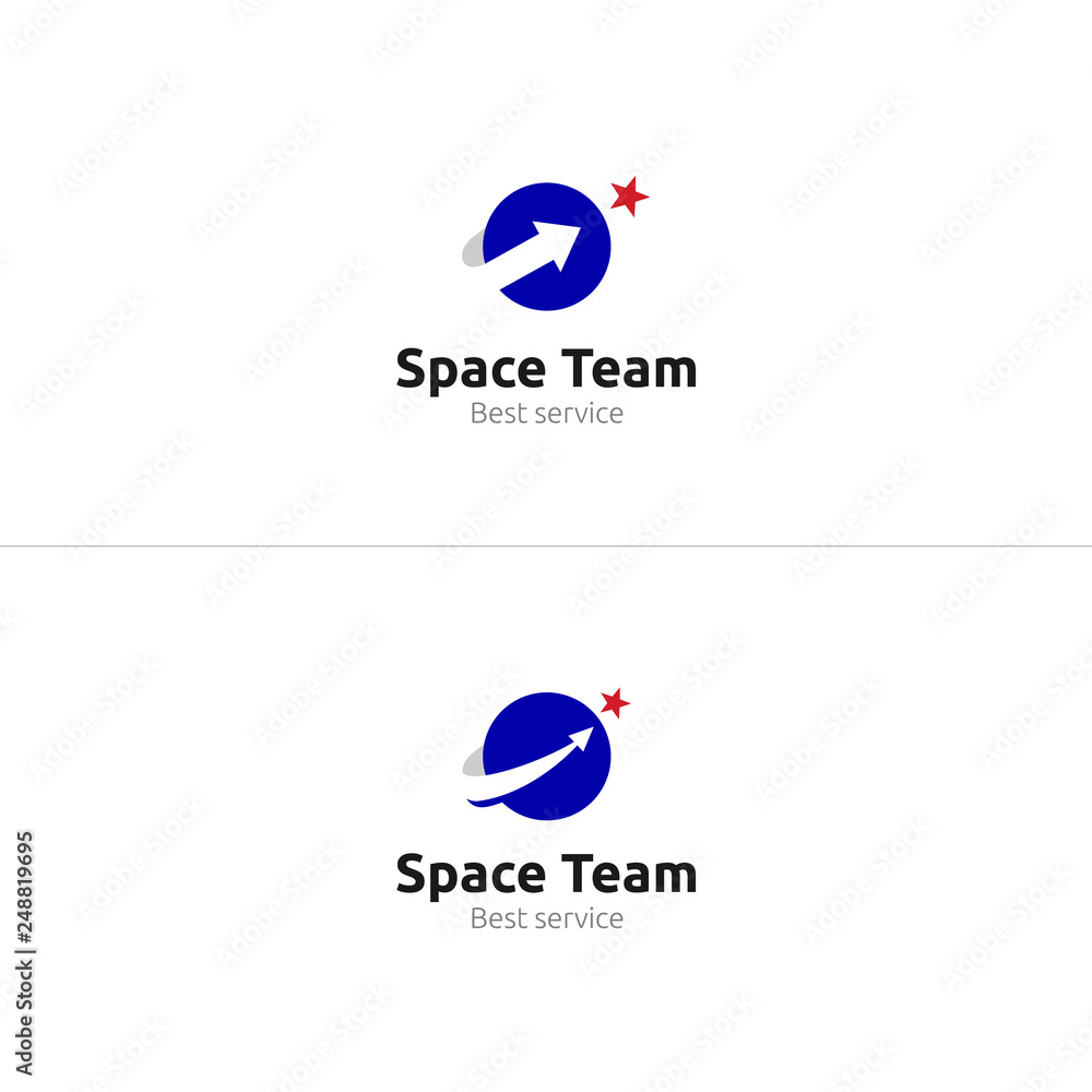 Creative space logo design template with arrow and star. Planet symbol ...