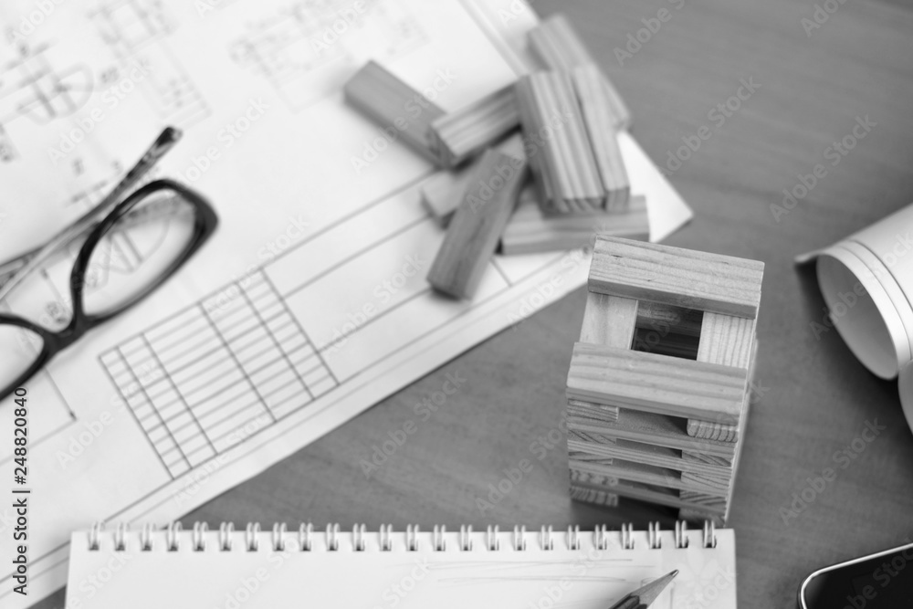 Engineering drawing equipment, paper, ruler and pencil Stock Photo ...