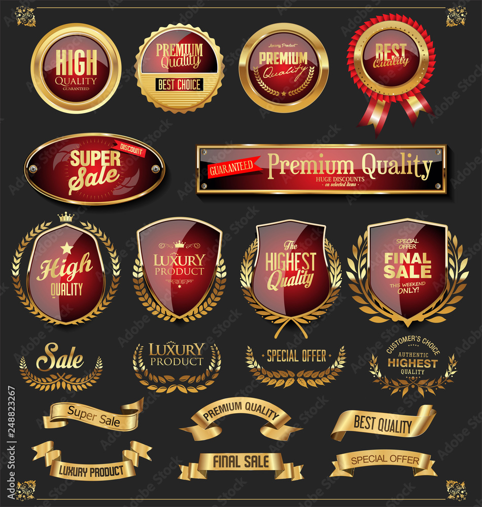 Retro golden ribbons labels and shields vector collection Stock Vector ...