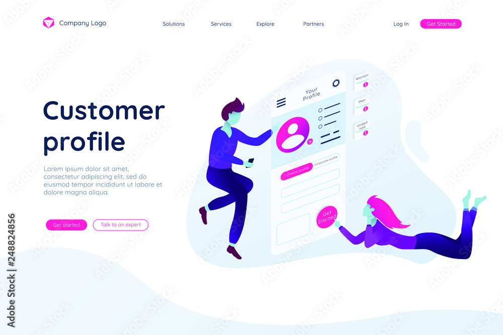 People build a customer profile in a mobile application fly in air ...