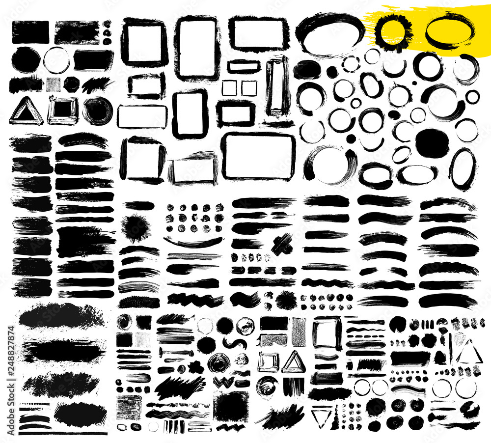 Set of hand drawn brush strokes, stains for backdrops. One color ...