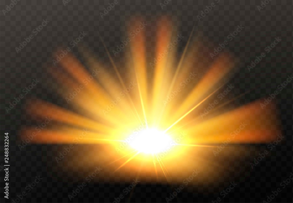 Abstract golden bright light. Gold shine burst isolated on transparent ...