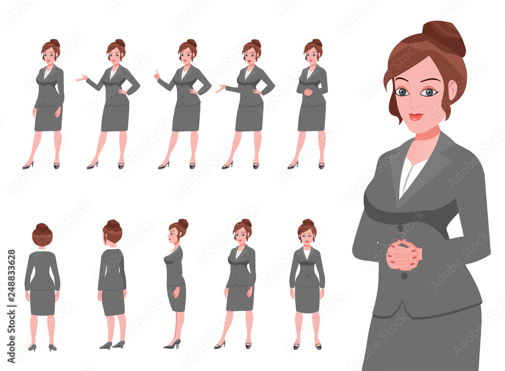 Business girl turnaround and poses Stock Vector | Adobe Stock