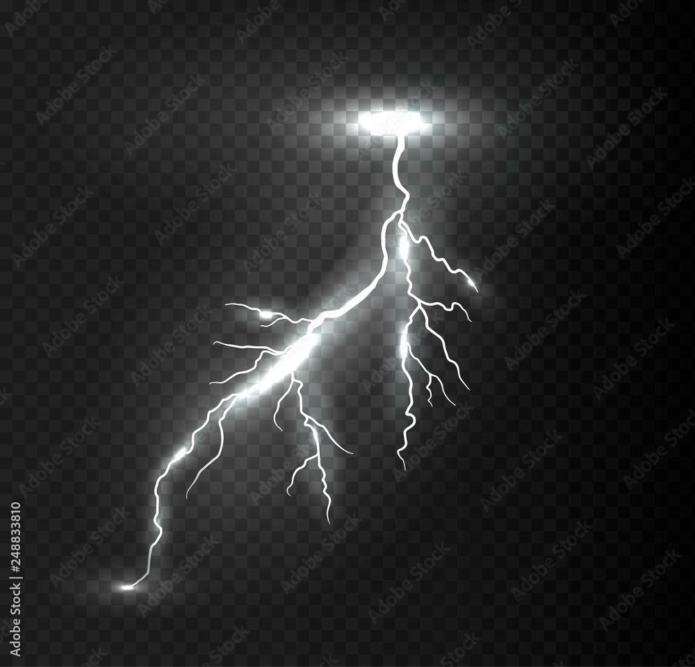 Realistic vector lightning on checkered background. Bright, electric ...