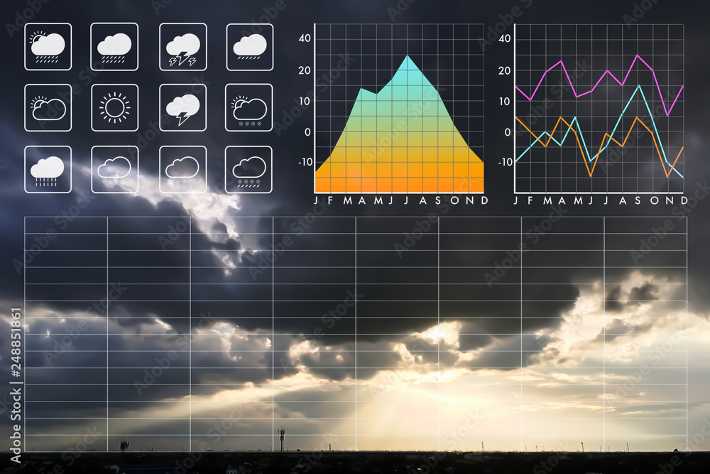 Weather forecast symbol data presentation with graph and chart on ...