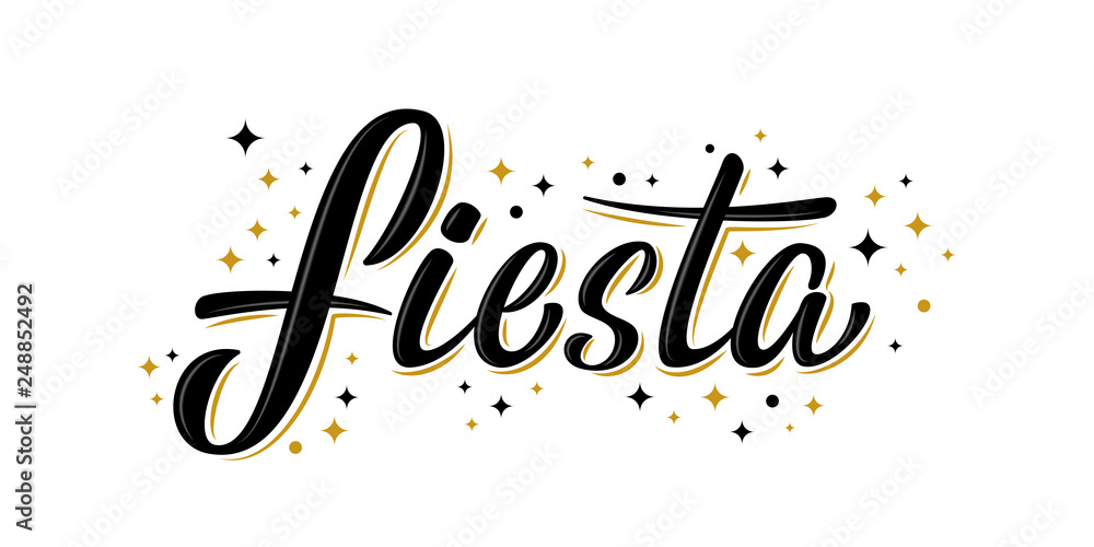 "fiesta" black bulk lettering sign with black and gold stars ...