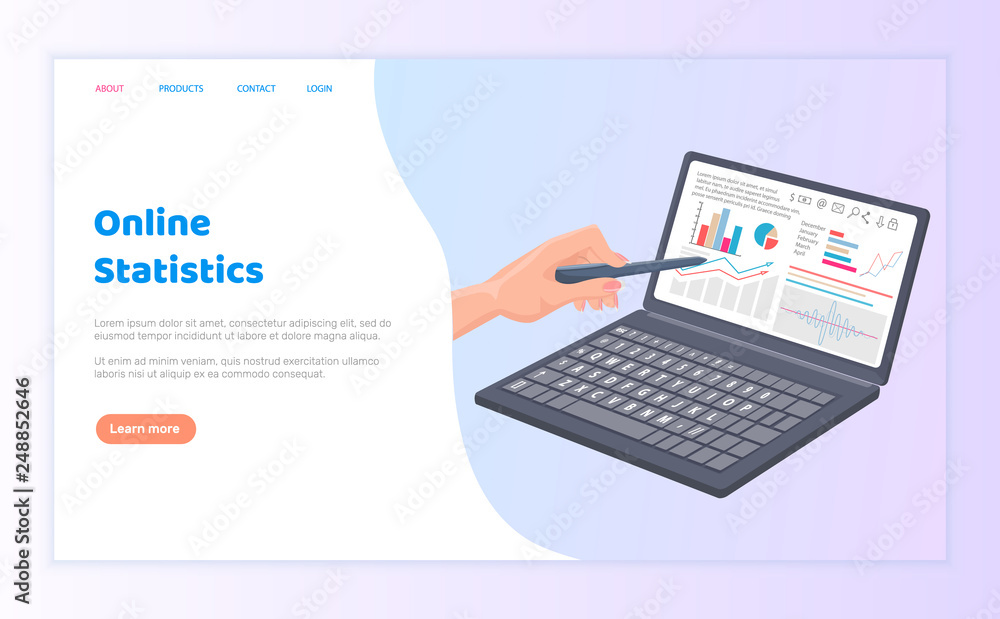 Online statistics business visualization of information vector. Data ...