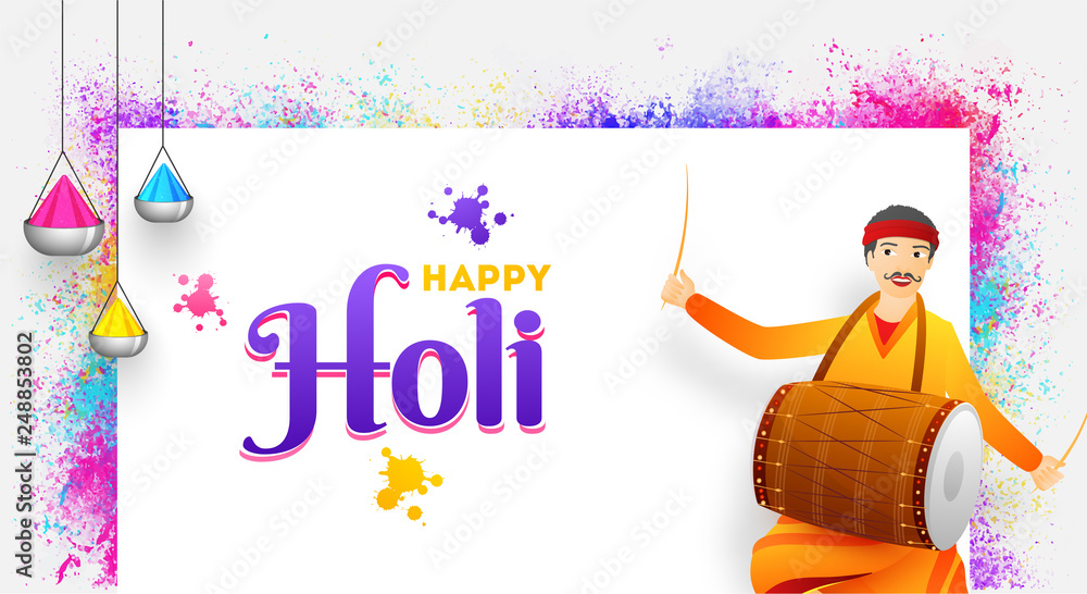 Indian festival holi celebration poster or banner design with ...