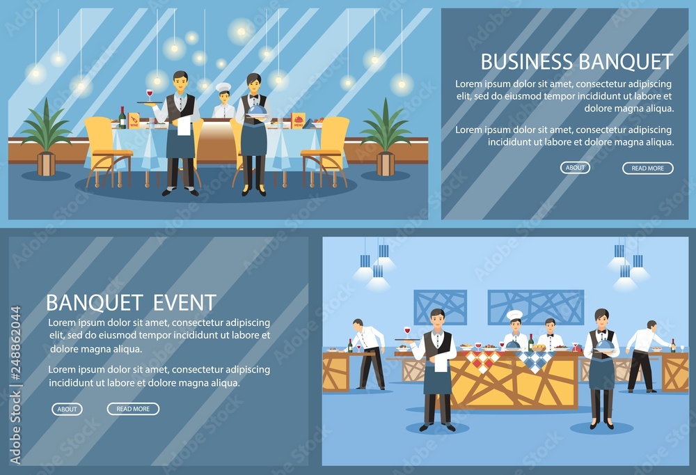 Restaurant flat landing page vector template. Banquet hall, event ...