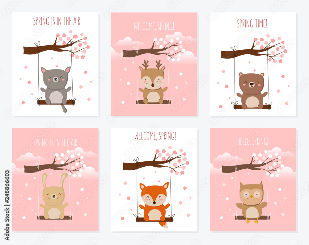 Vector poster collection with cute animals and spring slogan Stock ...
