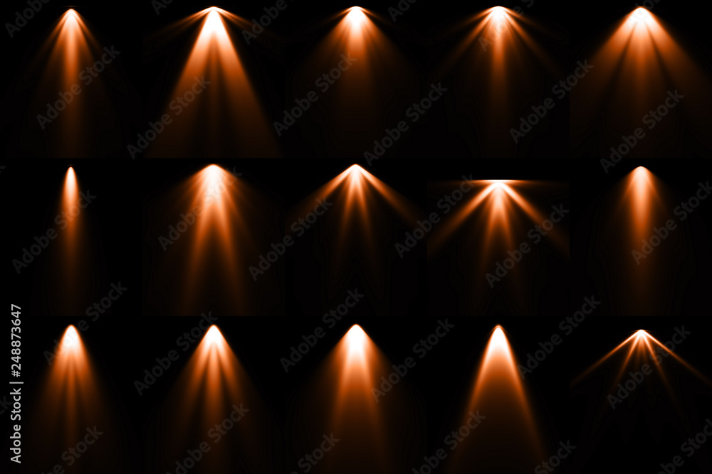Isolated orange spotlight effect on black background. Light show. Light ...