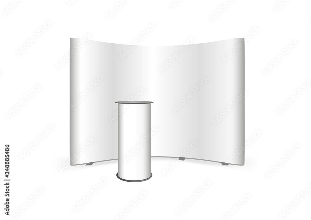 Vector 3d mock up or template of event curved pop up trade show stand ...