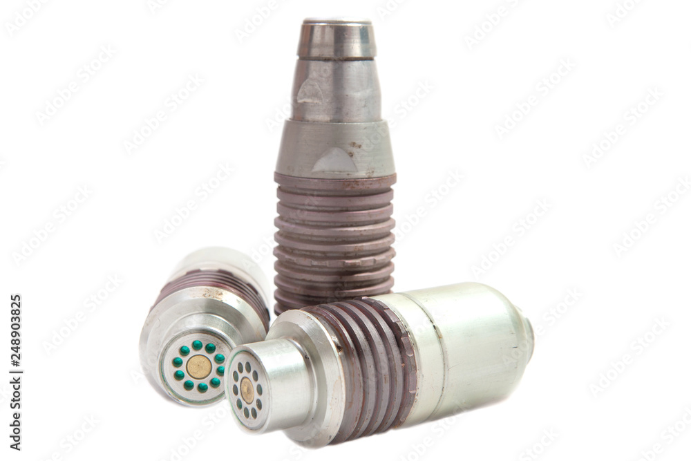 Foto de Three grenades for a grenade launcher isolated. Real military ...