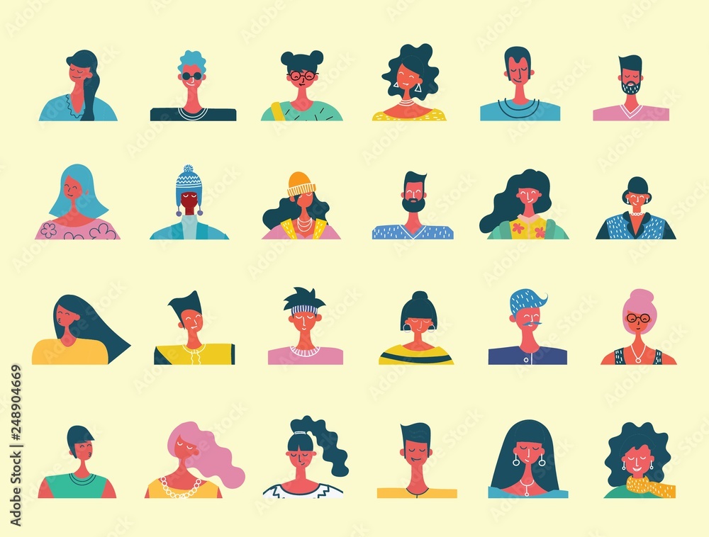 Vector flat people portraits. Smiling human icon. Human avatar. Simple ...