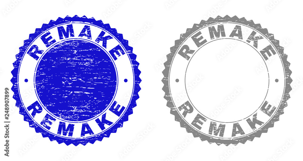 Grunge REMAKE stamp seals isolated on a white background. Rosette seals ...