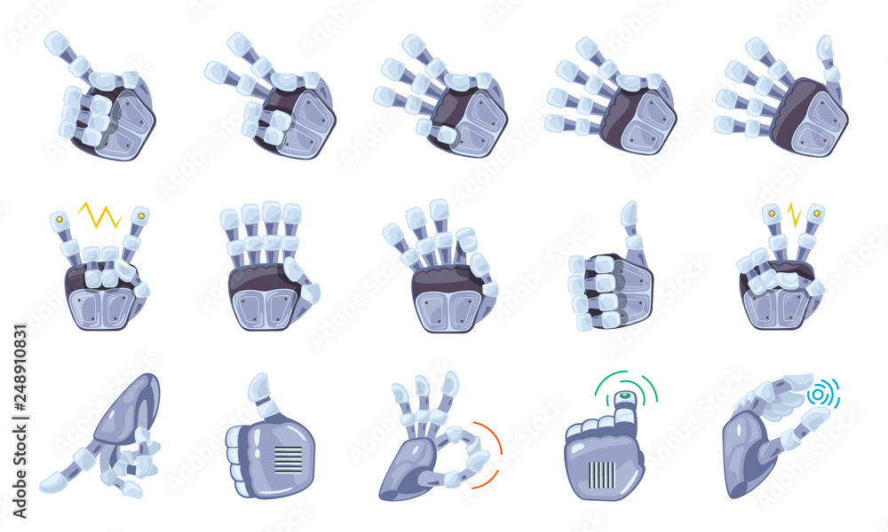 Robot hand gestures. Robotic hands. Mechanical technology machine ...