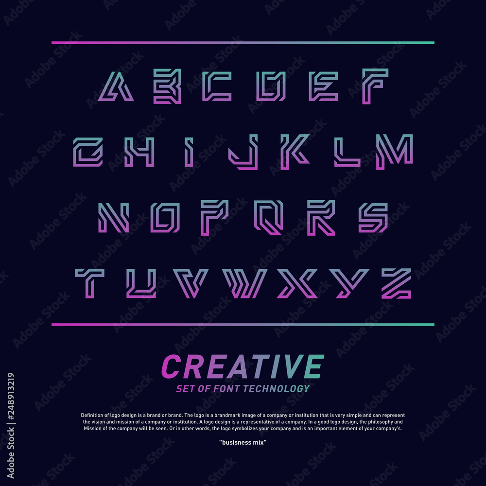 Modern Font Technology and alphabet design. Creative design Font tech ...