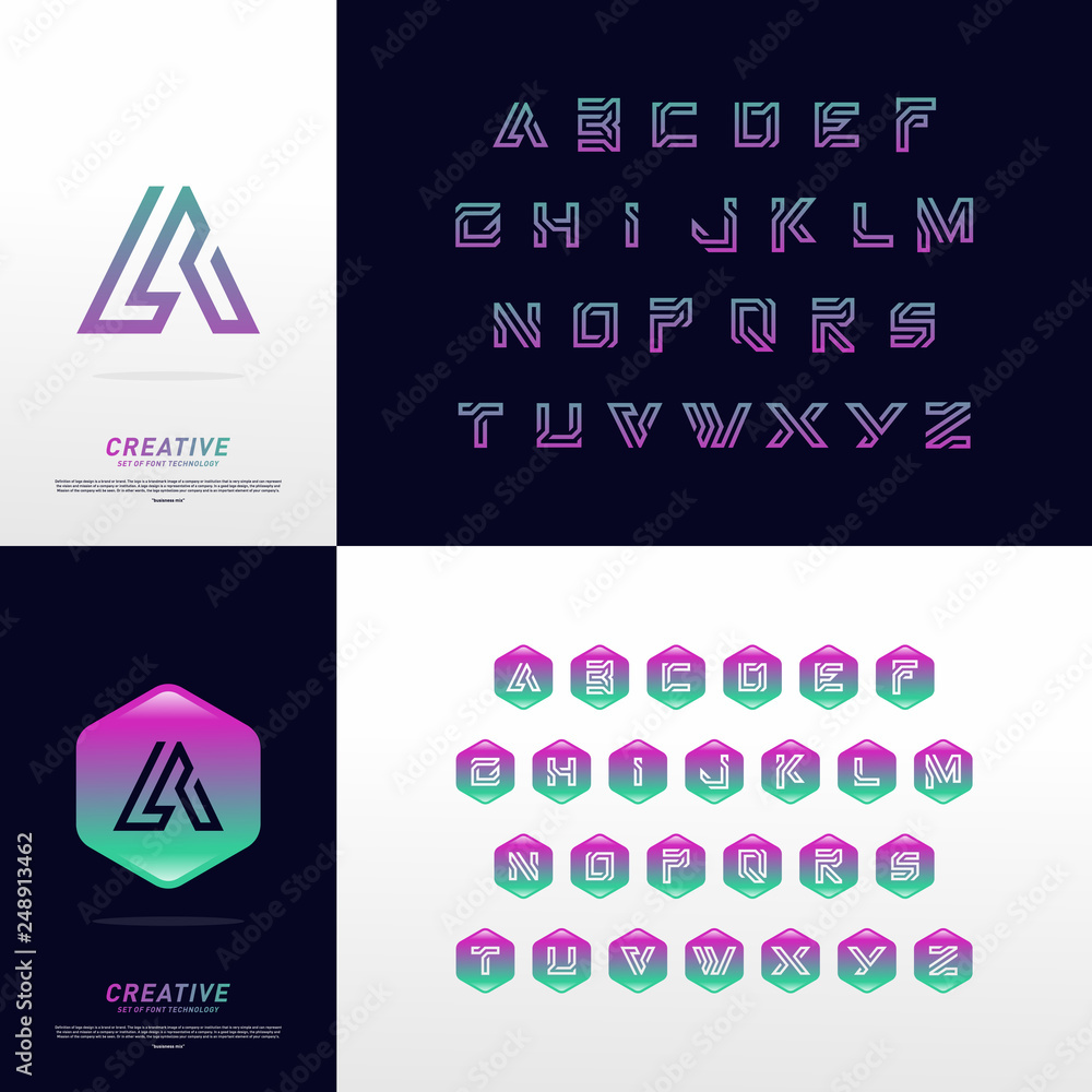 Modern Font Technology with hexagon and alphabet design. Creative Font ...