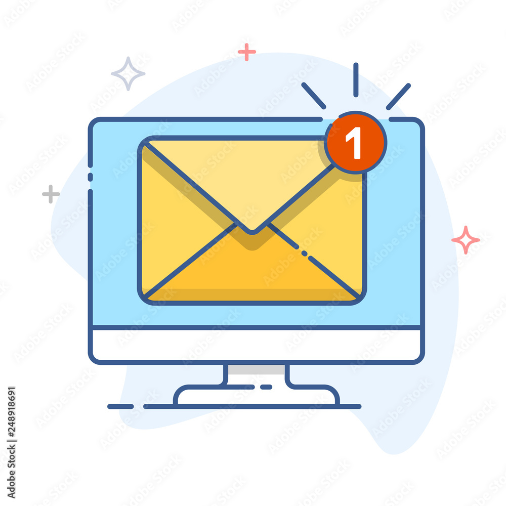 New message, new email notification on desktop screen icon. Stock ...