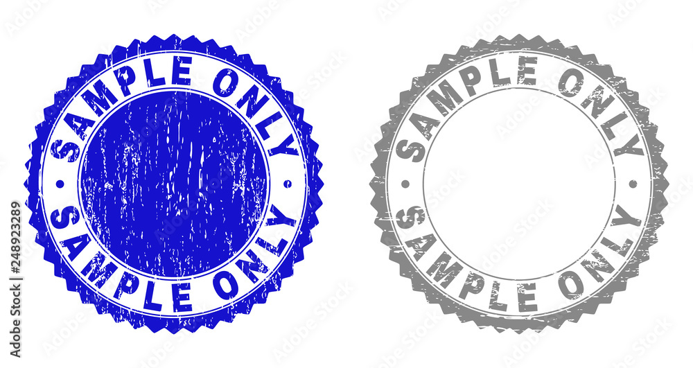 Grunge SAMPLE ONLY stamp seals isolated on a white background. Rosette ...