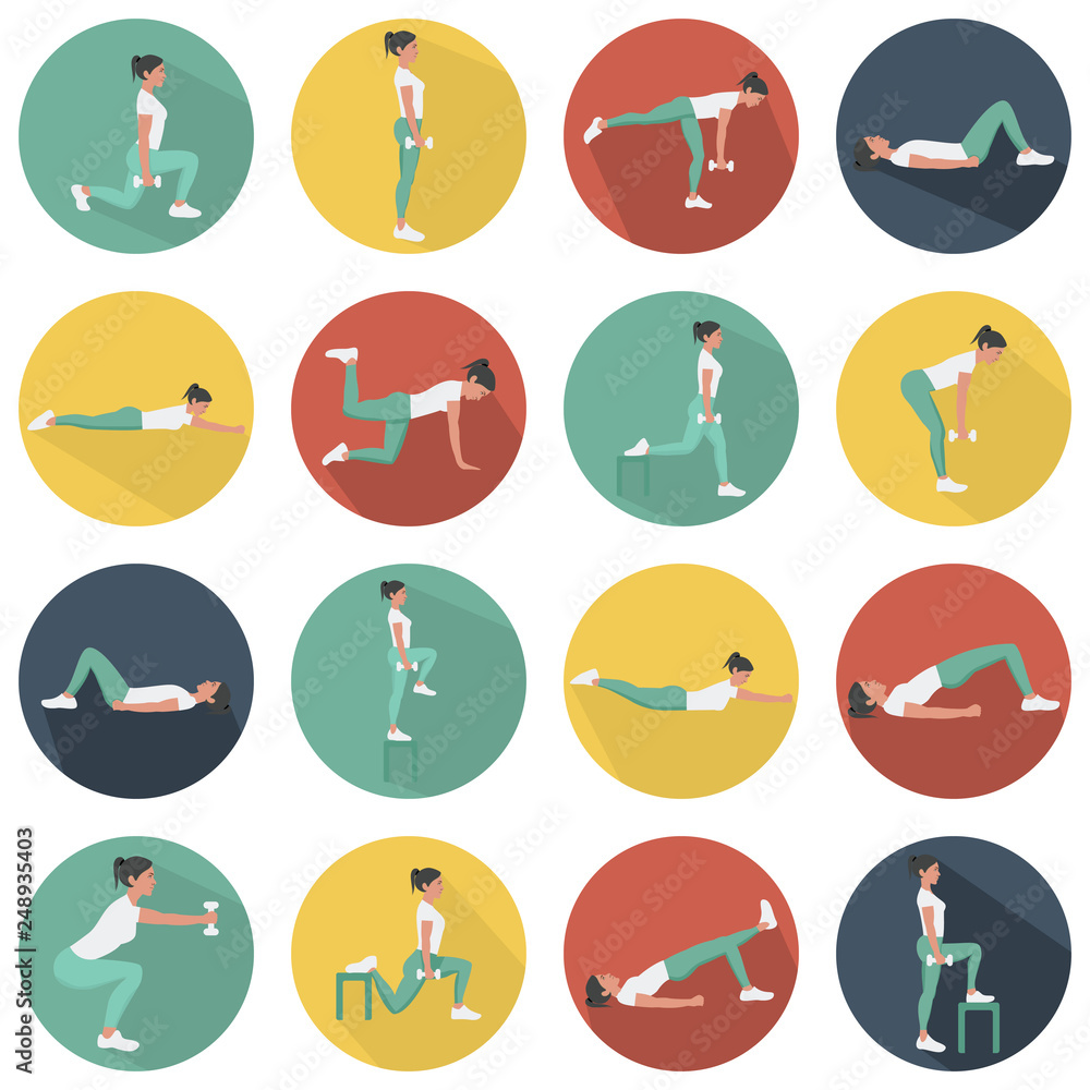 Modern flat icons vector set with long shadow effect in stylish colors ...