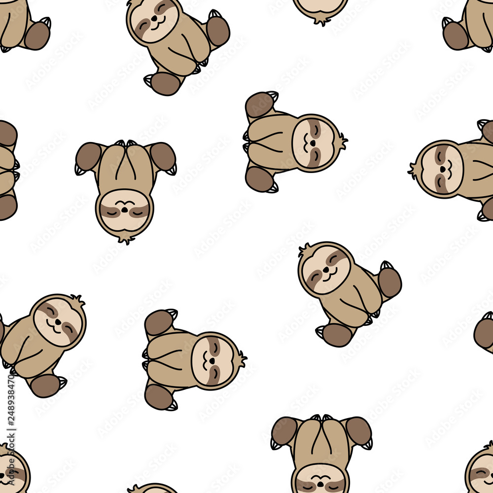 Happy sloth sitting cartoon seamless pattern, vector illustration Stock ...