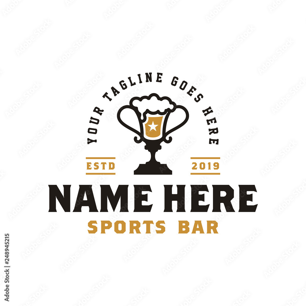 Trophy Cup Beer for Vintage Retro Sport Bar Cafe Tavern logo design ...