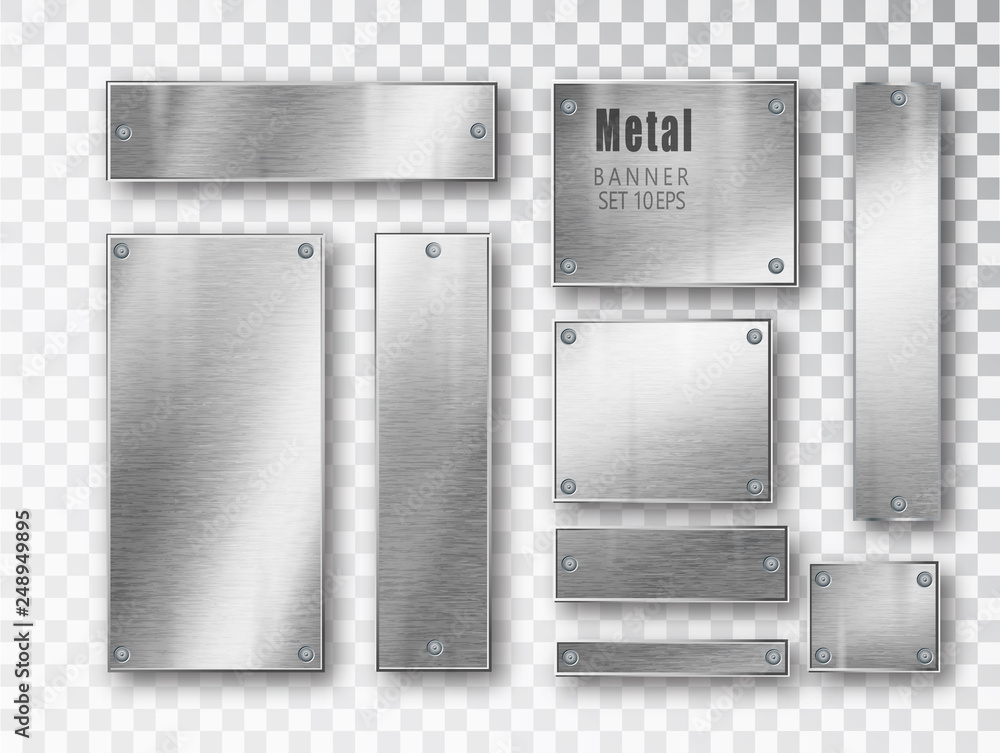 Metal banners set realistic. Vector Metal brushed plates with a place ...