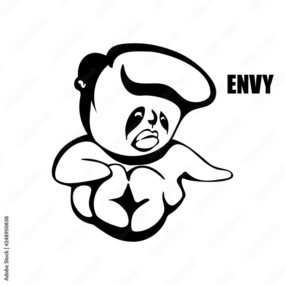 envy. hand drawn vector monochrome outline cartoon character ...