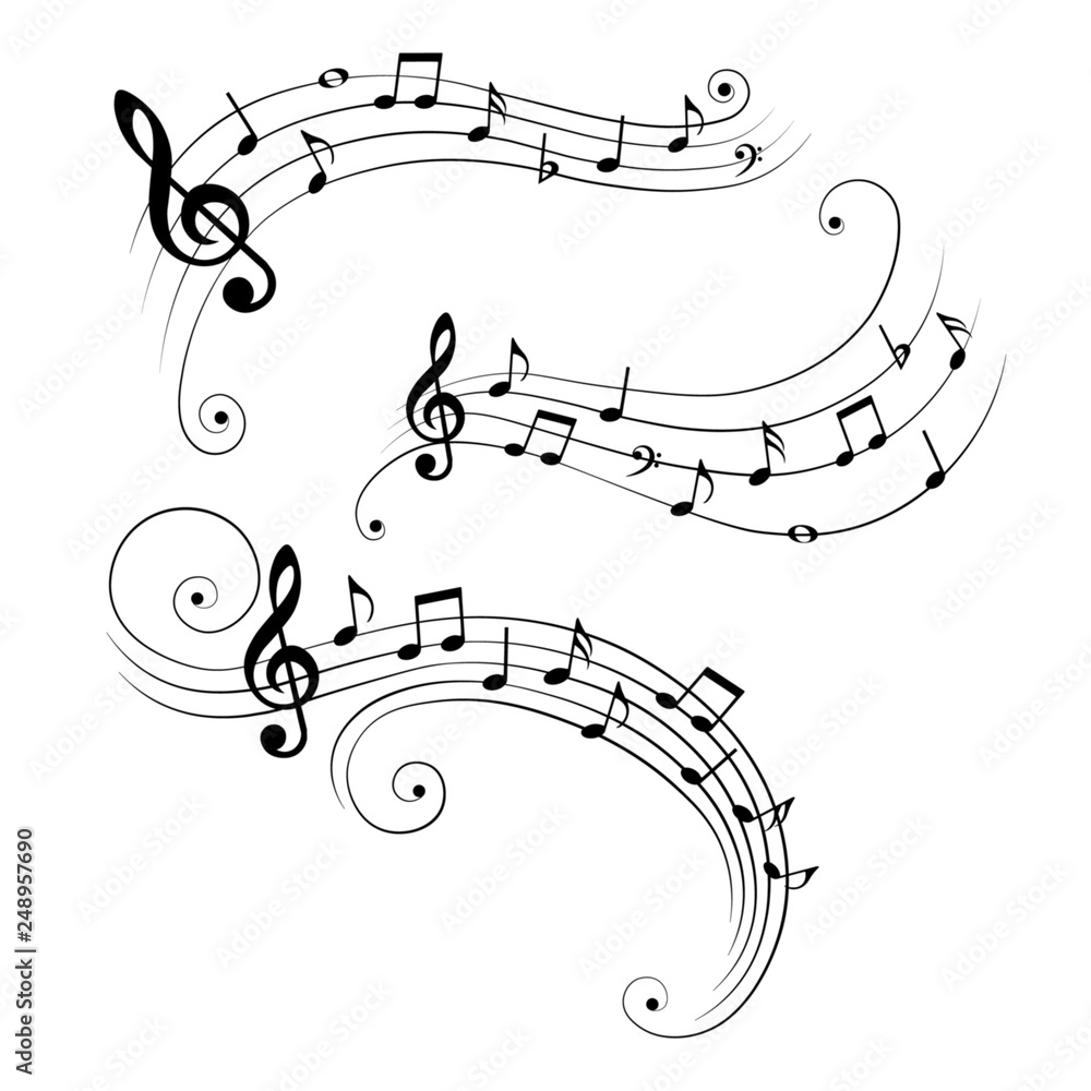 Set of musical design elements, music notes, vector illustration. Stock ...