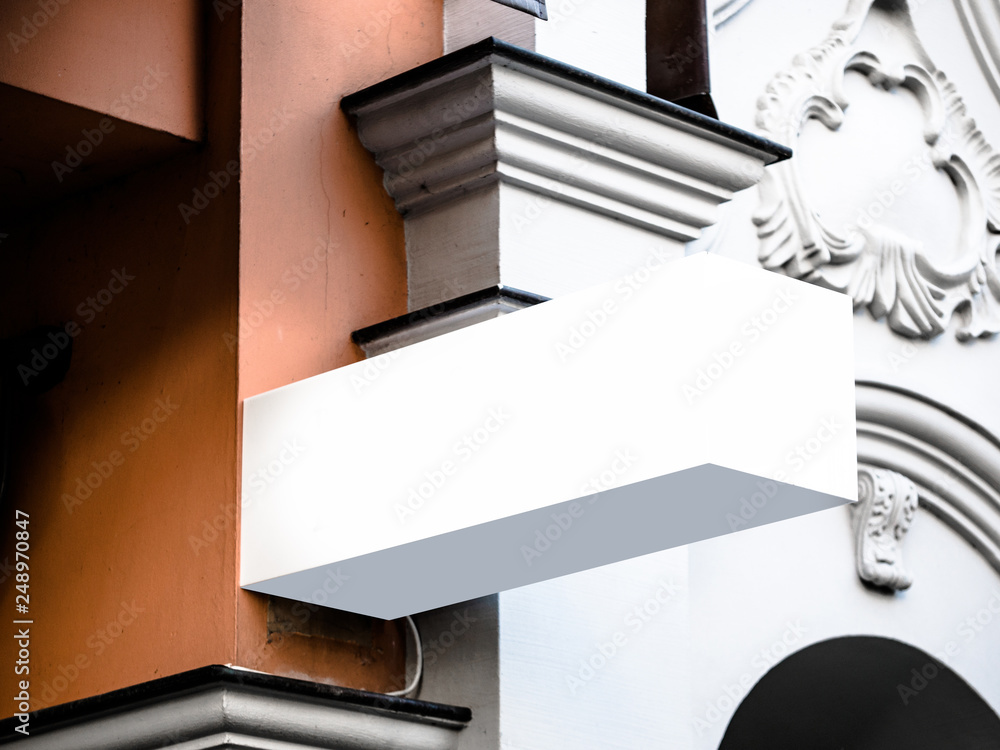 Cube frame signboard side view of empty white mock-up modern with old ...