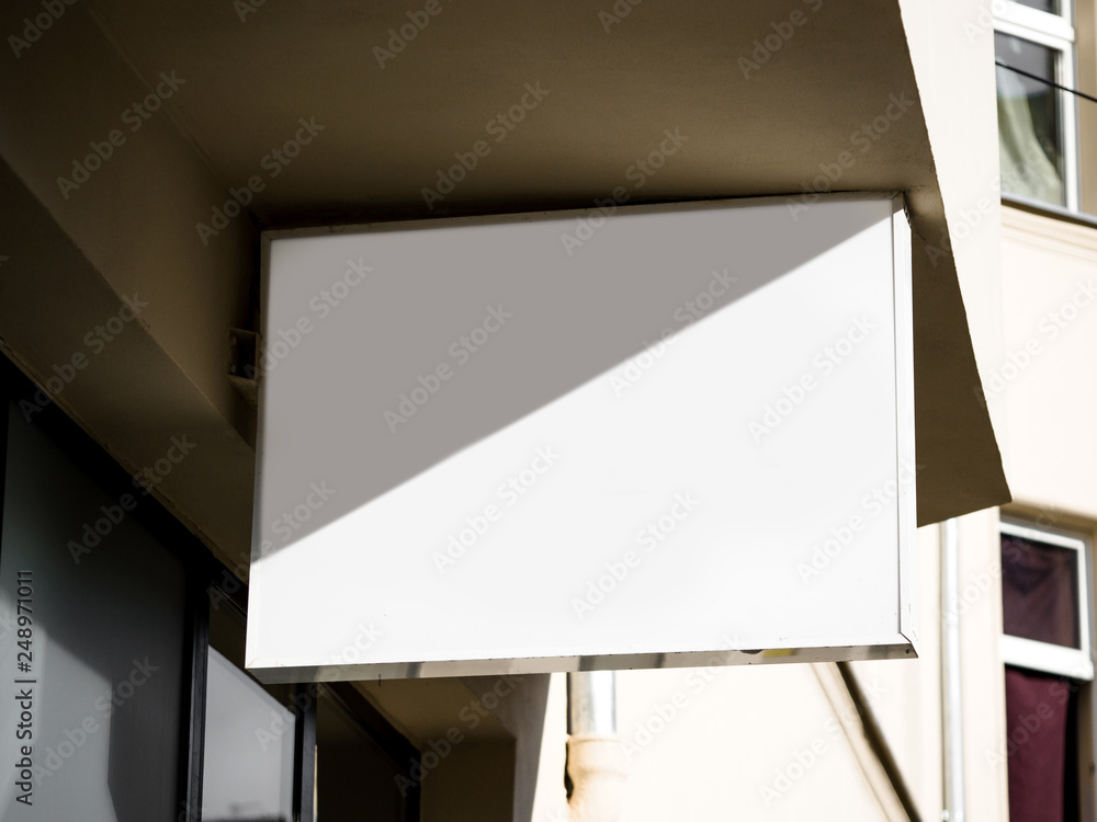 Black frame signboard side view of empty white mock-up modern with city ...