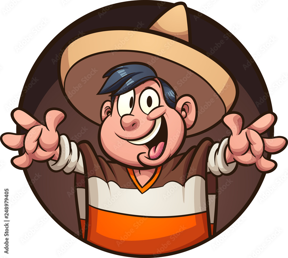 Cartoon Mexican boy wearing a poncho and sombrero clip art. Vector ...