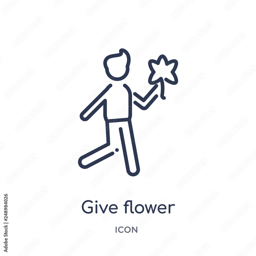 give flower icon from people outline collection. Thin line give flower ...