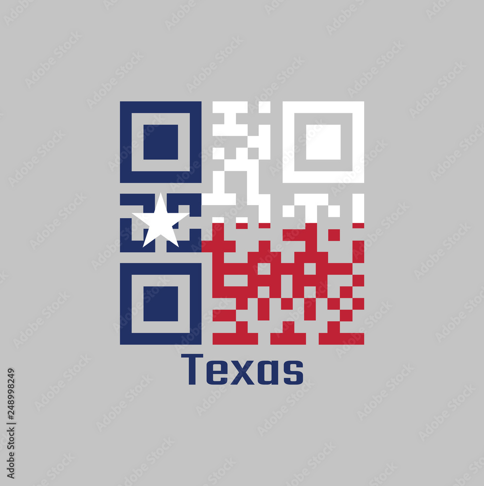 QR code set the color of Texas flag. blue containing a single centered ...