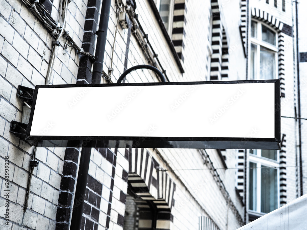 Black frame signboard side view of empty white mock-up modern with old ...