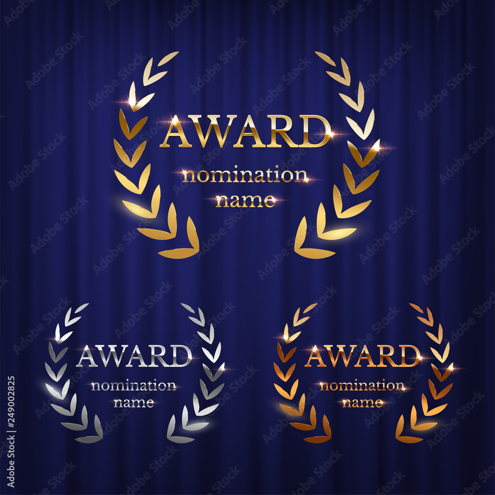 Golden, silver and bronze award signs with laurel wreath isolated on ...