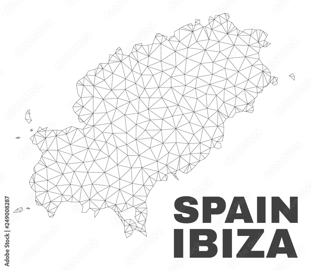 Abstract Ibiza Island map isolated on a white background. Triangular ...