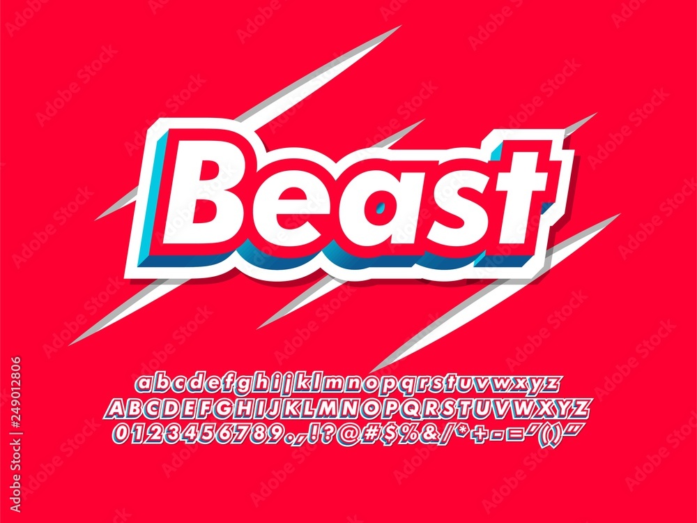 3d strong red beast font typeface for modern brand logo type, character ...
