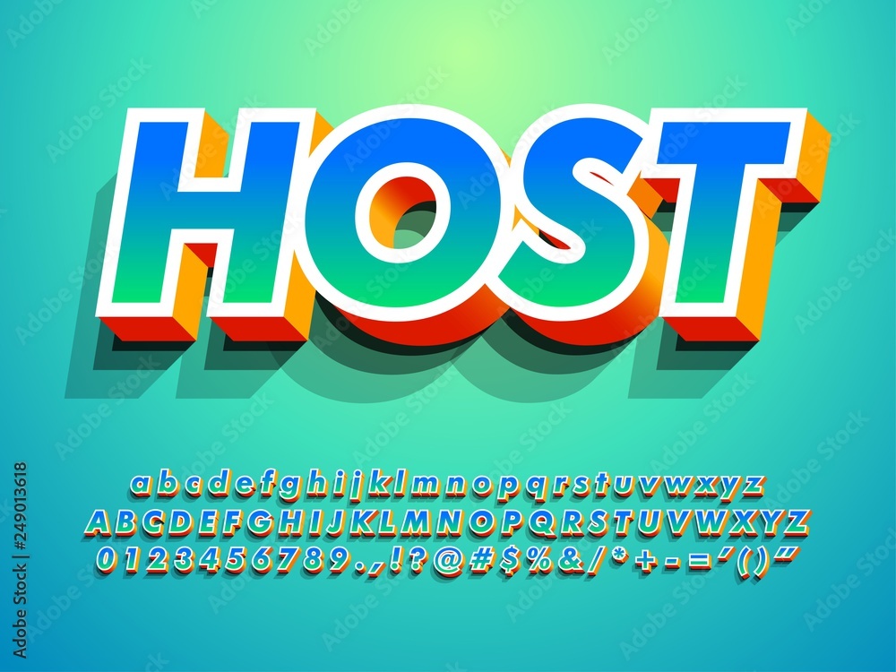 extrude font alphabet text effect with shadow and gradient color, full ...