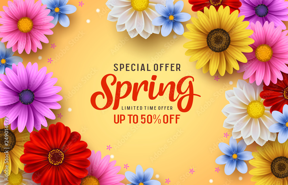 Spring special offer vector banner background with spring season sale ...