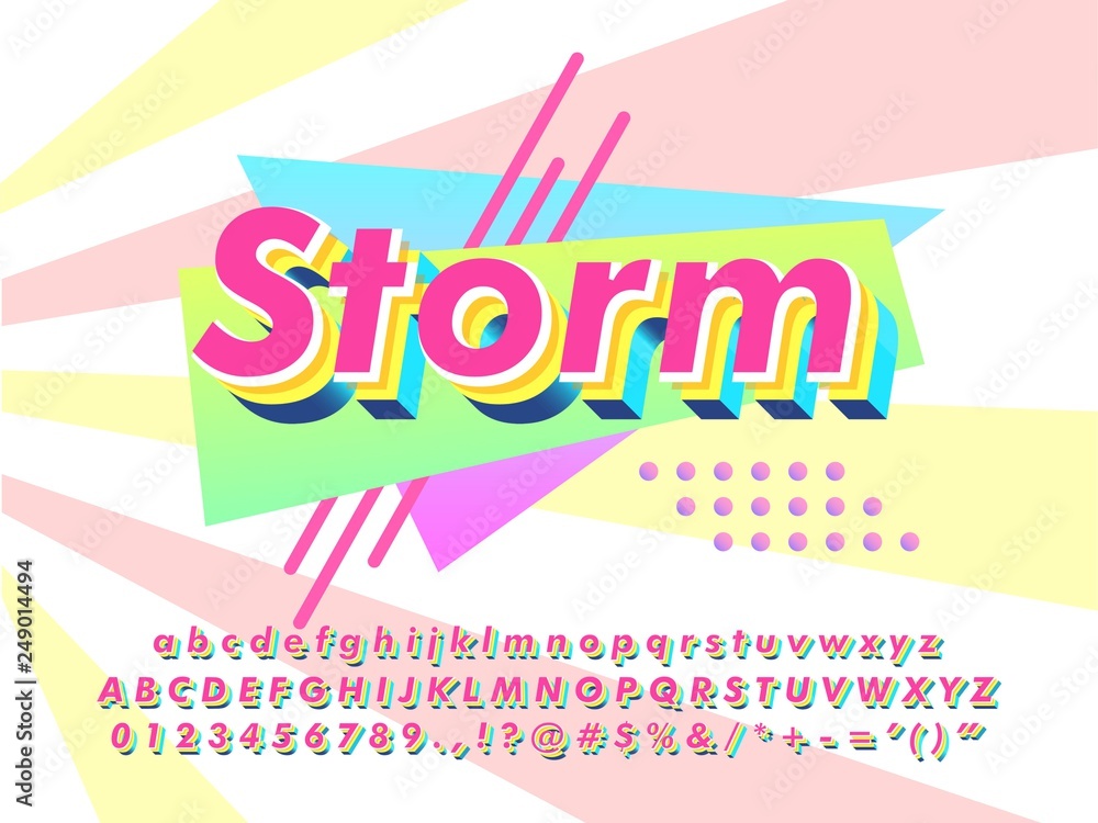 modern 90s typography 3d text display with cool element design and ...