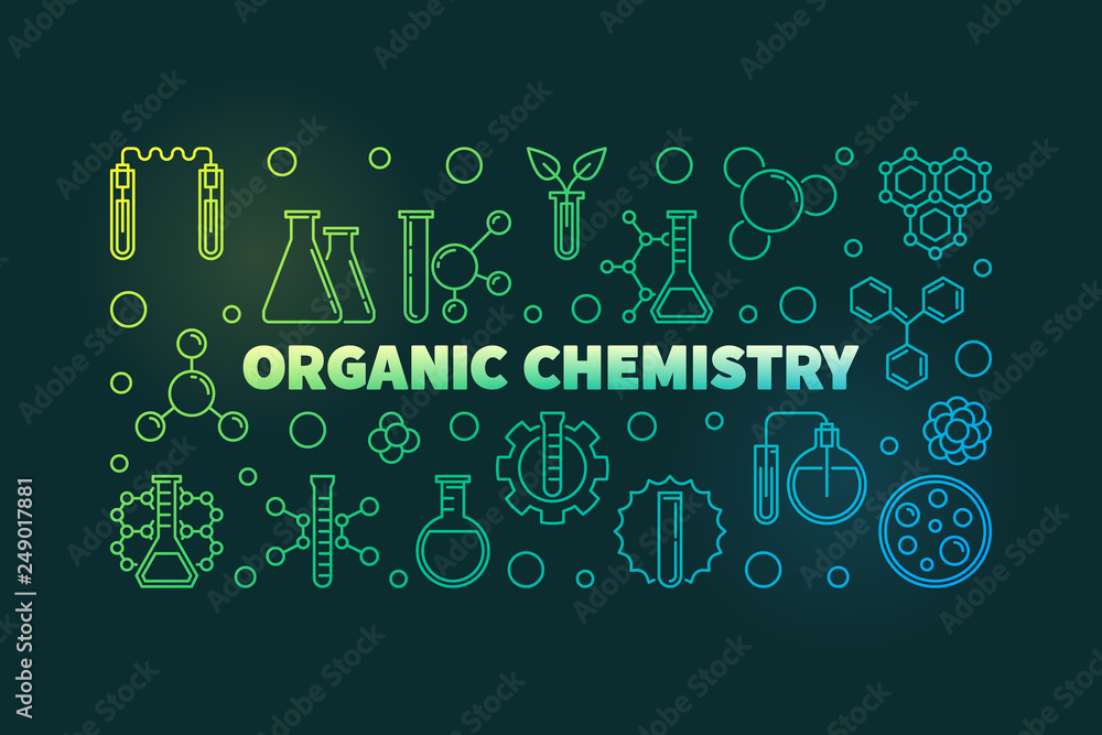 Organic Chemistry concept horizontal outline banner. Vector chemistry ...