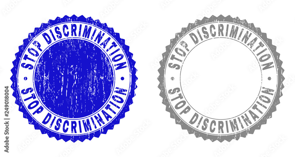 Grunge STOP DISCRIMINATION watermarks isolated on a white background ...