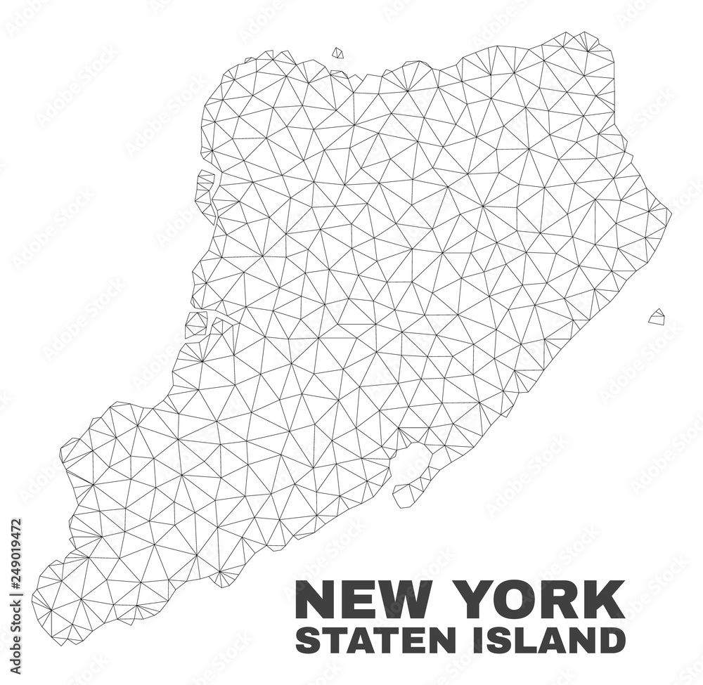 Abstract Staten Island map isolated on a white background. Triangular mesh model in black color ...