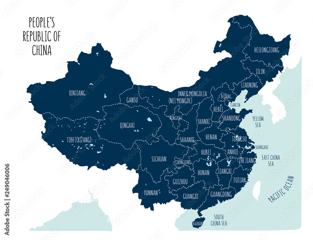 Blue vector map of the People's Republic of China. Stock Vector | Adobe ...