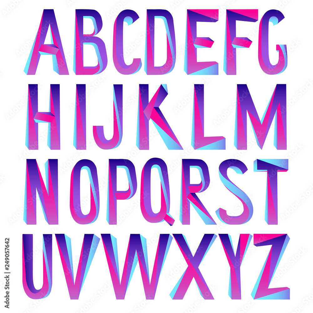 Vector 3d font. Tricolor twisted alphabet. Impossible Geometry letters ...